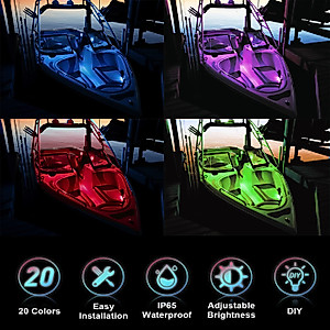 32.8Ft Boat Lights, Waterproof Led Strip Lights, 20 Colors Changing Boat Accessories with Remote, 12V Flexible RGB Lights for Boat Sailboat Kayak Fishing RV Awning Lights