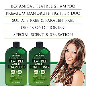 Tea Tree Mint Shampoo and Conditioner - contains Pure Tea Tree Oil & Peppermint Oil - Fights Hair Loss, Promotes Hair Growth, Fights Dandruff, Lice & Itchy Scalp - Men & Women Sulfate Free -16 oz x 2