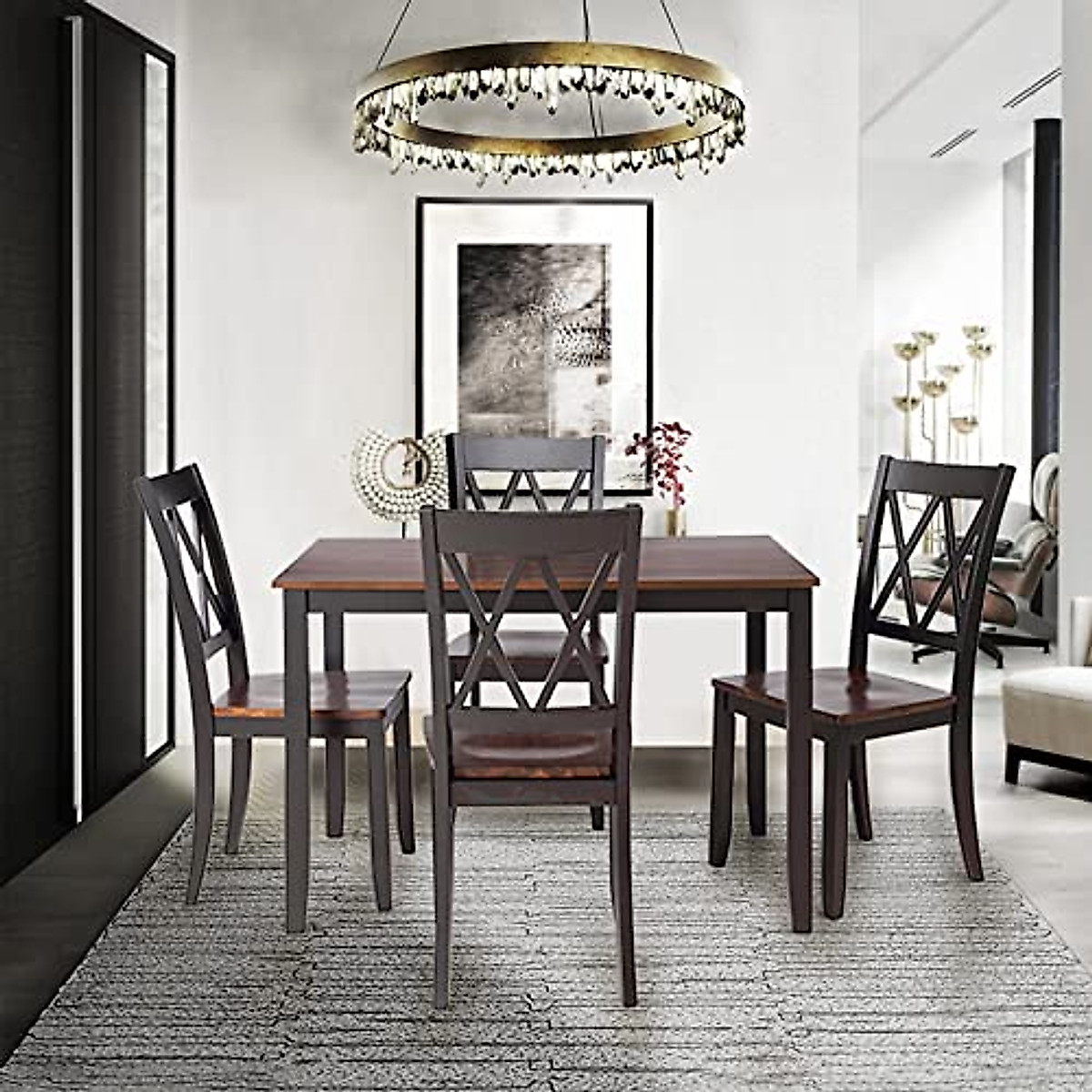 Harper & Bright Designs 5 Piece Dining Table Set, Dining Sets for 4 Person, Home Kitchen Table and Chairs Set (Cherry+Black, 5 Piece)