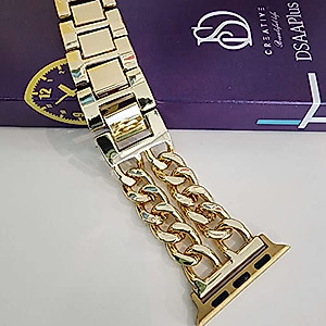 DSAAplus Compatible With Apple Watch Band 38mm 40mm 41mm 42mm 44mm 45mm 49mm,Stainless Steel Metal Cowboy Chain Style Replacement iWatch Series 8 7 6 5 4 3 2 1 Ultra SE2 SE Strap Wristband XS~XL(D yellow gold, 38/40/41mm(XS/M))
