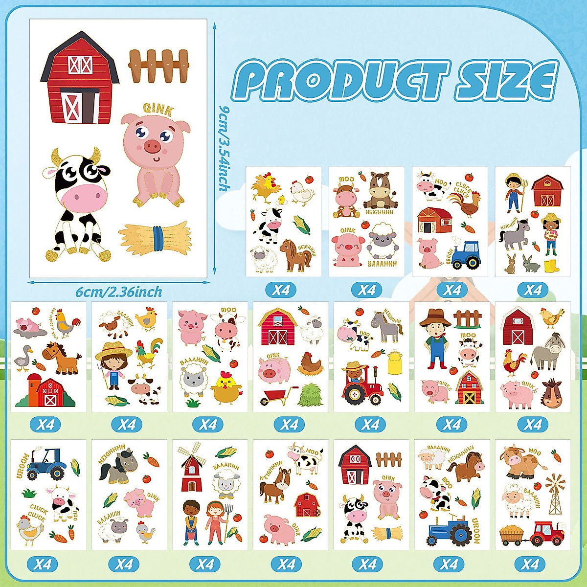 Estune 500 Pieces Farmhouse Animal Temporary Tattoos for Kids farmhouse Animal Tattoos Kids Tattoo Stickers for Kids Pig, Calf, Lamb, Chick Animal Temporary Tattoos for Teens Theme Party Supplies