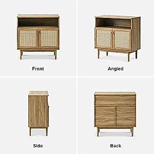 mopio Haylee Farmhouse Boho Sideboard Buffet Accent Storage Credenza, with Natural Rattan Exterior Doors, for Media Console Table (Haylee 2-Door Cabinet, Natural Oak)