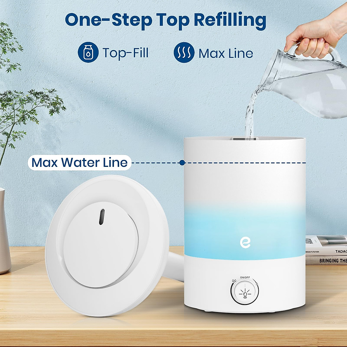 Esemoil Humidifiers for Bedroom, 2.5L Cool Mist Ultrasonic Air Humidifier with Top Fill & Quiet, 360° Nozzle, BPA Free, 25 Hour Diffuser with 8 Color Light & Auto Shut-off for Home Baby Nursery Plants