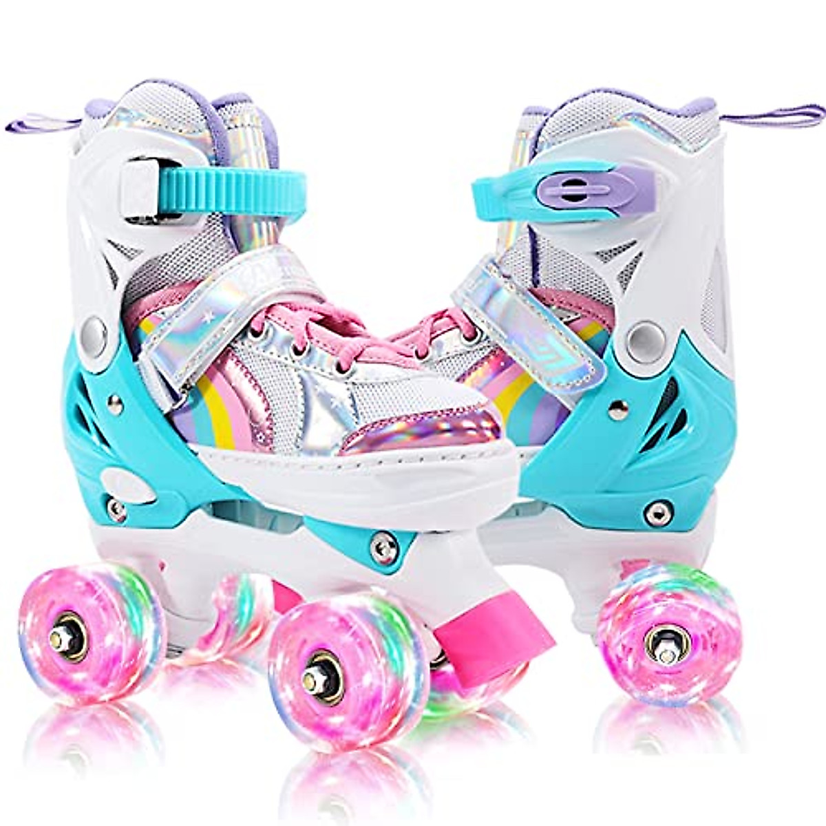 Roller Skates for Girls Kids 4 Size Adjustable Roller Skates with 8 Light Up Wheels,Illuminating Kids Roller Skates Toddlers Boys Beginner Best Birthday Gift for Outdoor Indoor(Pink, Medium(1Y-3Y))
