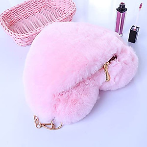 FENICAL Cellphone Purse Plush Heart Shaped Crossbody Bag with Chain Cute Fluffy Shoulder Bag for Women Ladies- Pink