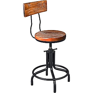 Topower Three-Piece Bar Table and Chair Set Height Adjustable Pub Table and Industrial Dining Breakfast Chair Metal Bar Stool with Wood Backrest Black (1 Table + 2 Chairs)