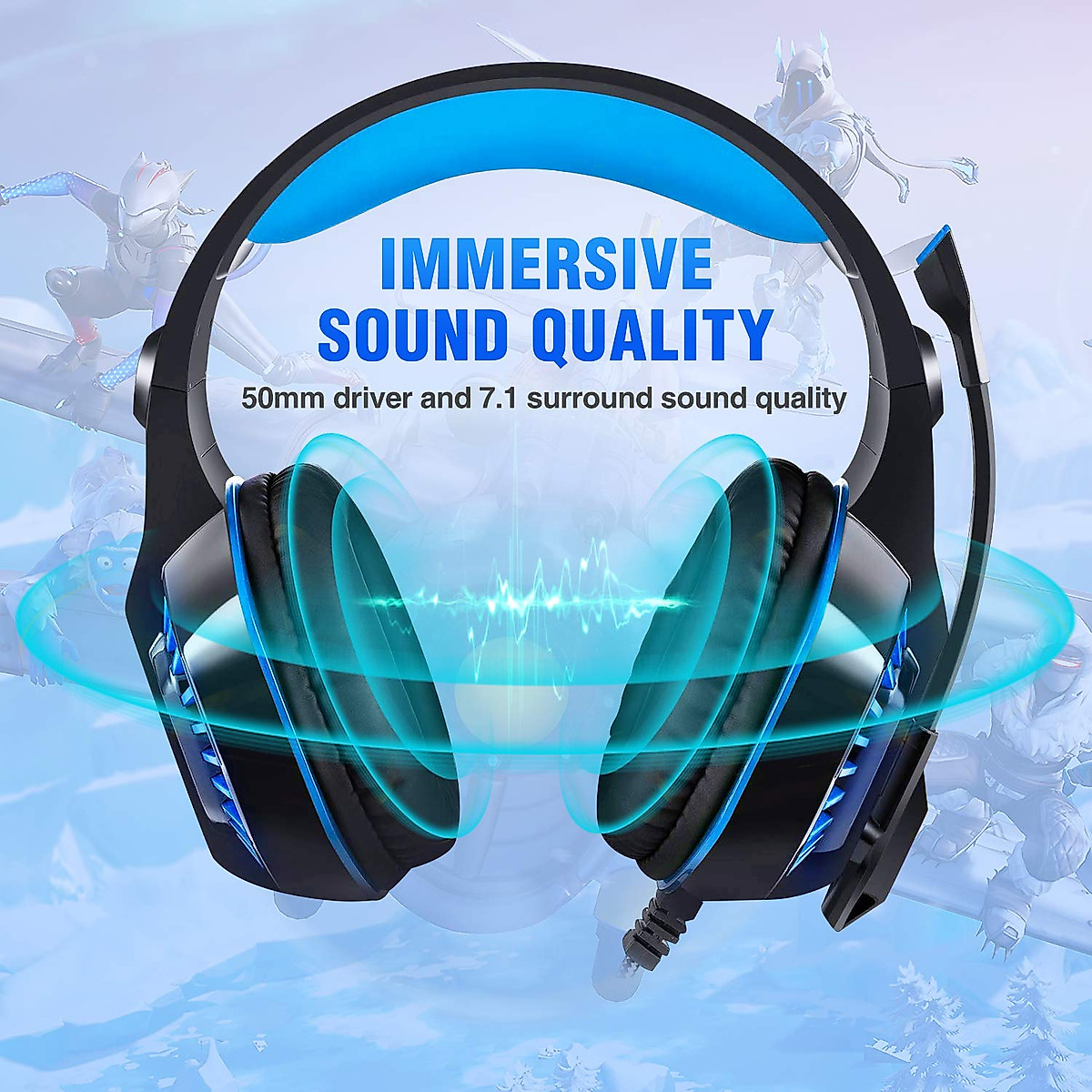 ENVEL Gaming Headset for PS4 with Mic,PC,Xbox One,Laptop,Surround Sound Over Ear Noise Cancelling Headphone with LED Lights Volume Control for Smartphone/Computer/Switch/MacBook/PS5