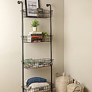 Bee Home Industrial Style Iron Wall Mounted Basket Organizer Storage Shelf, 4 Baskets, with Chalkboard Labels