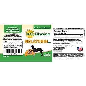 K9 Choice 3 mg Melatonin - 100 Chewable Tablets, Melatonin for Dogs - Natural Immune System Booster