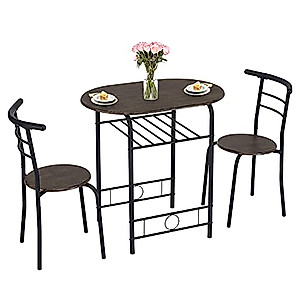Kinfant 3 Piece Dining Table Set - Kitchen Breakfast Dining Table, Small Table and 2 Chairs w/Metal Frame and Storage Shelf for Home Kitchen Dining Room, Small Space, Brown