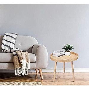 Round Coffee Table Set of 2, Natural Boho Coffee Table, Small Mid Century Modern Rattan Coffee Table, Boho Side Table End Tables for Living Room Bedroom Office Balcony