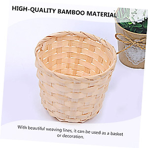 Toyvian 5pcs Woven Basket Storage Basket Woven Bucket Rattan Makeup Basket Small Wicker Baskets Flower Seagrass Belly Basket Wood Chip Basket Woven Cube Candy Bowl Wooden Doll House Round