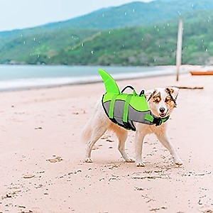 ASENKU Dog Life Jacket Pet Life Safety Vest for Swimming Boating, Dog Shark Life Jackets Dog Lifesavers Swimsuits for Pool, Dog Water Floatation Vest for Small Medium Large Dogs, Green, Large