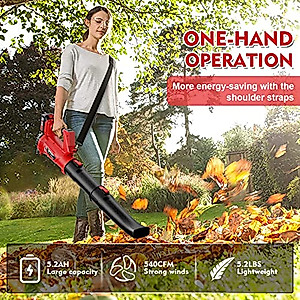 Dragro Cordless Leaf Blower, 540CFM 21V Electric Battery Powered Leaf Blower with 5.2Ah Battery, Portable Small Handheld Leaf Blowers with 6 Speed for Lawn Care, Snow Blowing-Digital Display