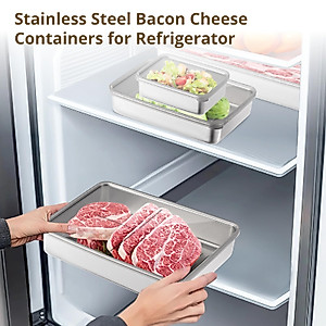 OMISTAR 6PCS Bacon Cheese Containers, 4 Sizes Stainless Steel Airtight Meat Containers, Dishwasher Safe Fridge Storage Containers for Fruit Lunch Storage with Lids Tongs