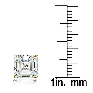 Yellow Gold Flashed Sterling Silver Cubic Zirconia Asscher Cut Stud Earrings