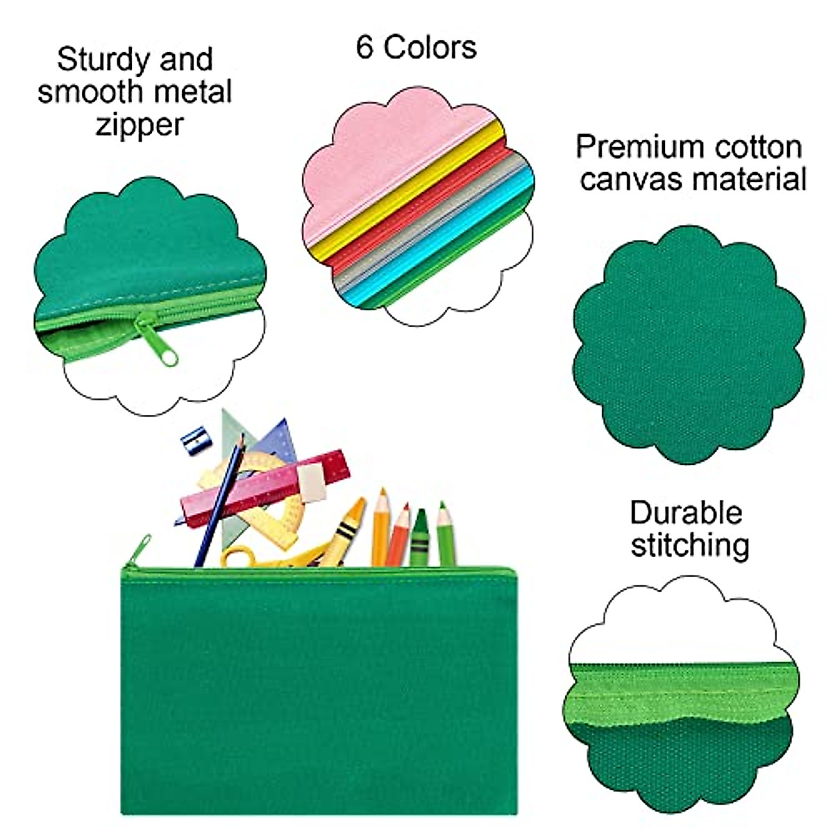 Sinzip 12 Pieces Cotton Canvas Makeup Bag, Multipurpose Cosmetic Bag with Zipper Travel Toiletry Pouch, Blank DIY Craft Bag Pencil Bag (Multicolored A, M)