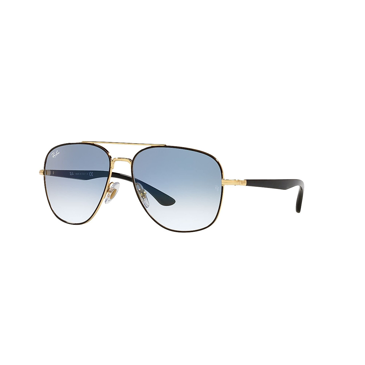 Ray-Ban RB3683 Square Sunglasses, Black on Gold/Clear Gradient Blue, 59 mm