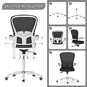 FFIJJ Office Chair,Ergonomic Office Chair,Breathable Mesh Desk Chair, Lumbar Support Computer Chair with Flip-up Armrests, Executive Rolling Swivel Task Chair,Home Office Desk Chair (White)