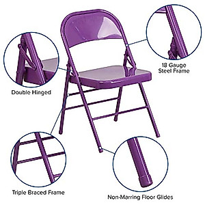 Flash Furniture 4 Pack HERCULES COLORBURST Series Impulsive Purple Triple Braced & Double Hinged Metal Folding Chair
