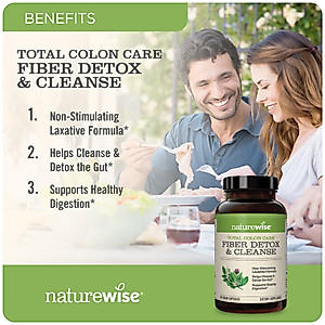 NatureWise Total Colon Care Fiber Cleanse with Herbal Laxatives, Prebiotics, & Digestive Enzymes for Healthy Elimination, Safe Digestion & Weight, Detox, & Gut Health [1 Month Supply - 60 Count]
