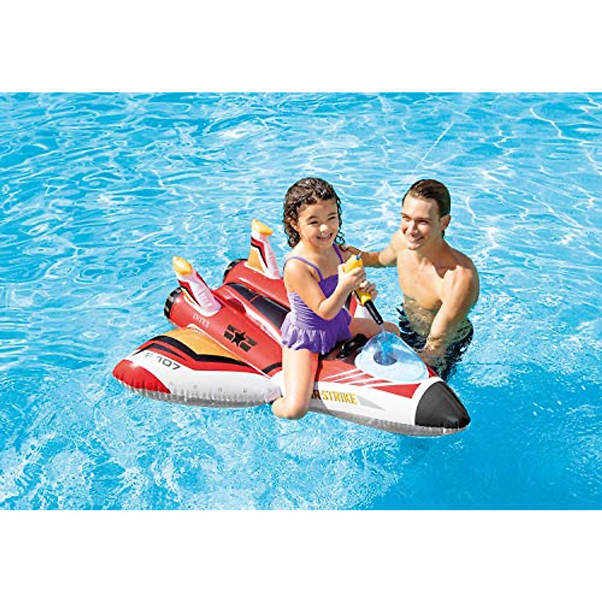 INTEX Water Gun Plane Inflatable Pool Float: Pool Toy for Kids – Includes Toy Water Gun – 88lb Weight Capacity – 46" x 46" – Color May Vary