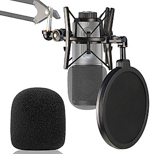 ATR2500X Shock Mount with Pop Filter and Foam Windscreen to Reduce Vibration Noise Matching Mic Boom Arm Stand for Audio-Technica ATR 2500X and ATR2500 USB Condenser Microphone by YOUSHARES