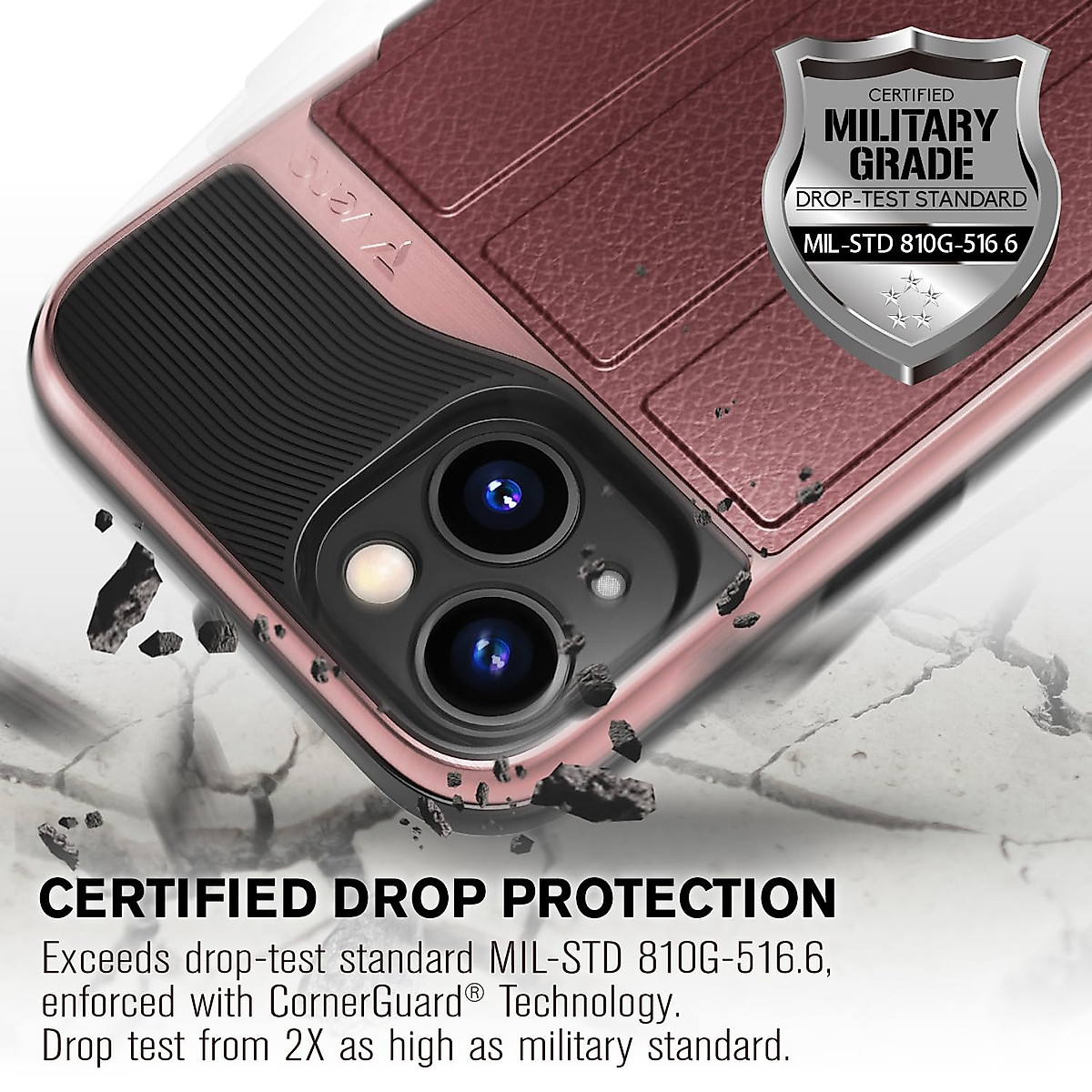 VENA Wallet Case Compatible with Apple iPhone 13 (6.1"-inch), vCommute (Military Grade Drop Protection) Flip Leather Cover Card Slot Holder with Kickstand (Rose Gold)