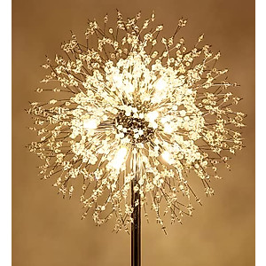 Modern Crystal Floor Lamp, BIGMAII Starburst Firework Floor Lights Sputnik Dandelion LED Standing Lamp 8 Lights with Marble Base in Silver for Living Room Bedroom, 64.5"