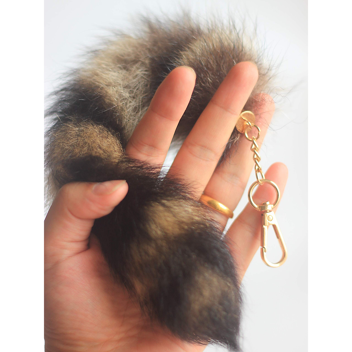2 pcs 10inches Authentic Raccoon Tail Fur Skin Halloween Party Cosplay Toy Handbag Accessories Key Chain Ring Hook