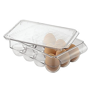 InterDesign Covered Egg Holder - Refrigerator Storage Container, 12 Egg Tray, Short, Clear