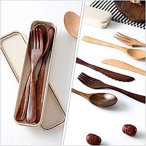 1 Set Wooden Cutlery Set Tasting Spoon Condiments Salt Spoon Travel Spoon Fork Wooden Tableware Spoon Fork Utensil Fork Spoon Tableware Dinnerware
