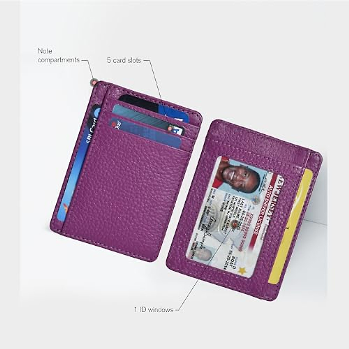 Leather Minimalist Wallet for Men & Women RFID Front Pocket Leather Card Holder Wallets (Fuchsia, Small)