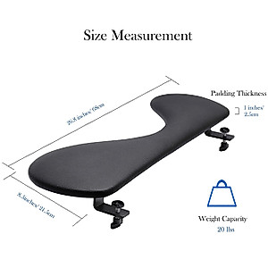 Eulps Ergonomic Forearm Support Clamp-on Leather Elbow Armrest Pad Ergonomic Desk Extender for Home and Office, Easy Typing & Pain Relief (Black)