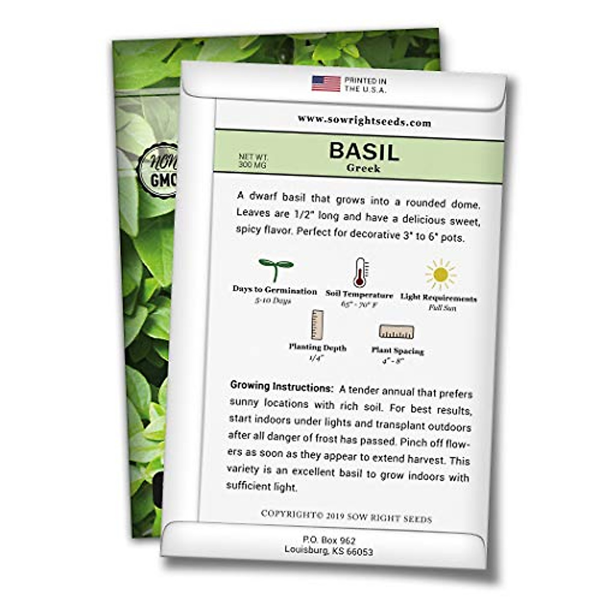 Sow Right Seeds - Greek Basil Seed for Planting - Non-GMO Heirloom Seeds - Instructions to Plant and Grow a Kitchen Herb Garden, Indoors or Outdoor; Great Gardening Gift (1)