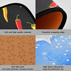 Kitchen Rugs Mats 2 Pieces, Colorful Chili Pepper Cushioned Kitchen Mat Anti-Fatigue Comfort Floor Mat Non Slip Kitchen Rug Standing Mats for Kitchen, Sink, Bath, Laundry (20x47 Inch+20x28 Inch)