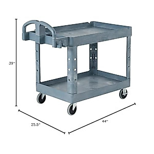 Rubbermaid Commercial Products Brute Heavy Duty 2-Shelf Utility/Service Cart, Medium, Lipped Shelves, Ergonomic Handle, 500 lbs. Capacity, Gray, for Warehouse/Garage/Cleaning/Maintenance/Stadiums