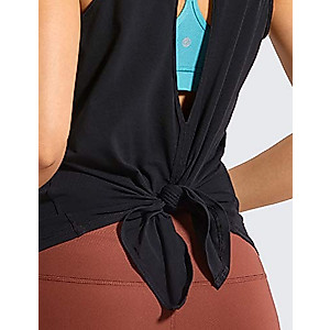 CRZ YOGA Women's Pima Cotton Workout Tank Tops Tie Back Sleeveless Shirts Yoga Athletic Open Back Sport Gym Tops Black Small