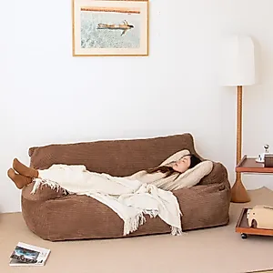 N&V Giant Twin Size Bean Bag Sofa, Foam Filling Floor Sofa, Includes Removable and Machine Washable Cover, Brown