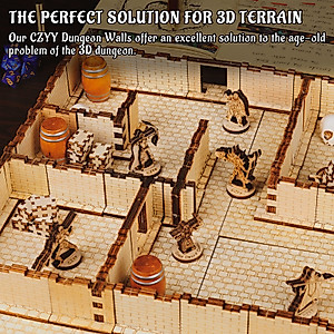 Dungeon Brick Walls (Set of 16) Wood Laser Cut 2" x 1" 3D Modular Terrain Tiles 28mm Scale Perfect for D&D, Dungeons & Dragons, Warhammer and Other Tabletop RPG