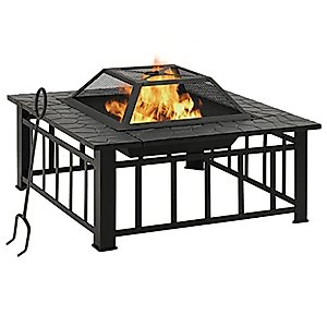 GOLINPEILO Garden Fire Pit with Poker 31.9"x31.9"x18.5" XXL Steel (Style J)