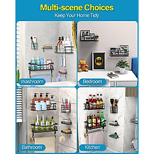 DILEASIR Shower Caddy Shower Organizer Set 5Pack Shower Shelf Adhesive Shower Shelves for Inside Shower with Soap Caddy Toothbrush Holder, Stainless Steel Bathroom Organizers Storage