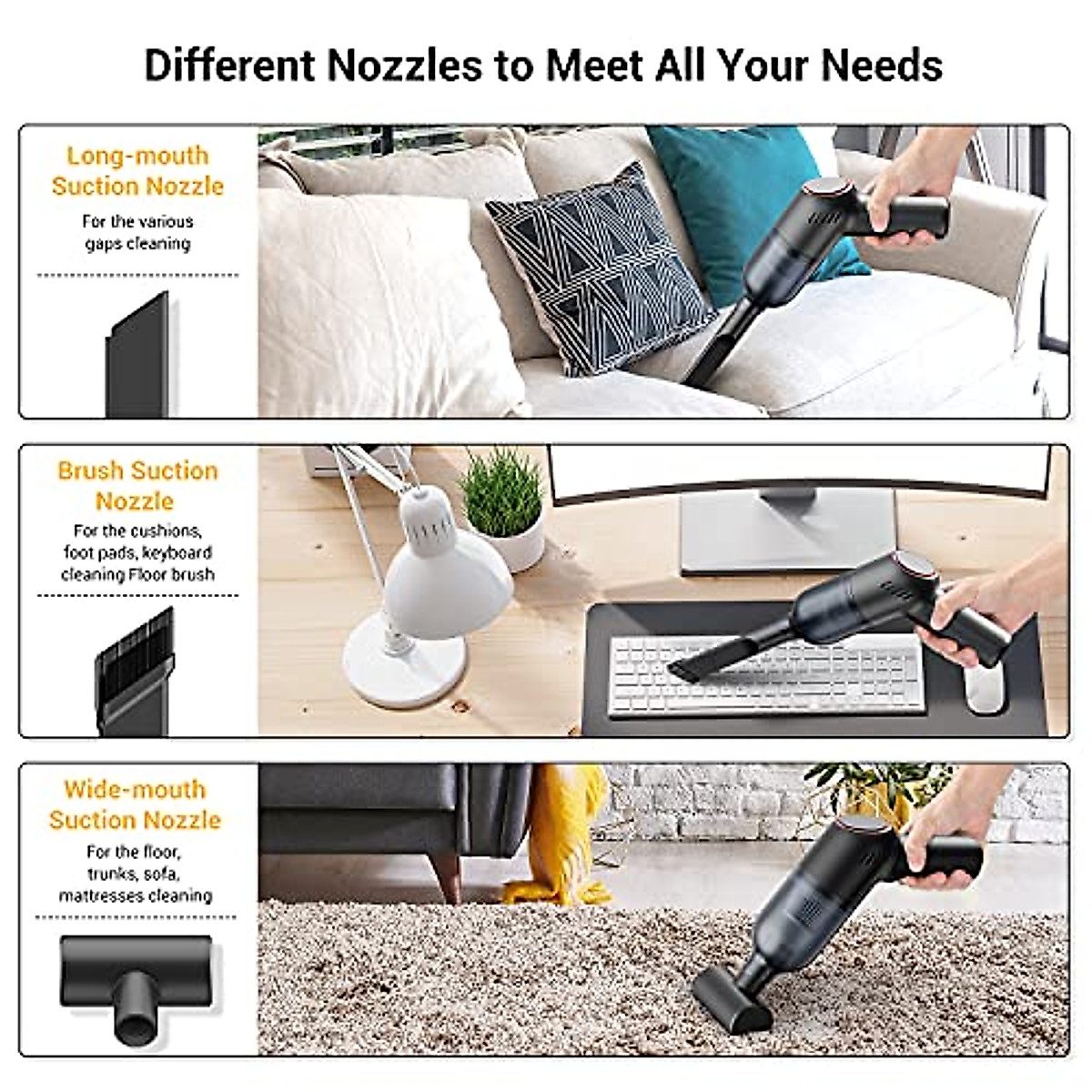 SUNCANDXY Handheld Vacuum Cleaner Cordless: Mini Rechargeable Hand Vacuum with Strong Suction, Wireless Portable Small Car Vacuum for Carpet Car - Black