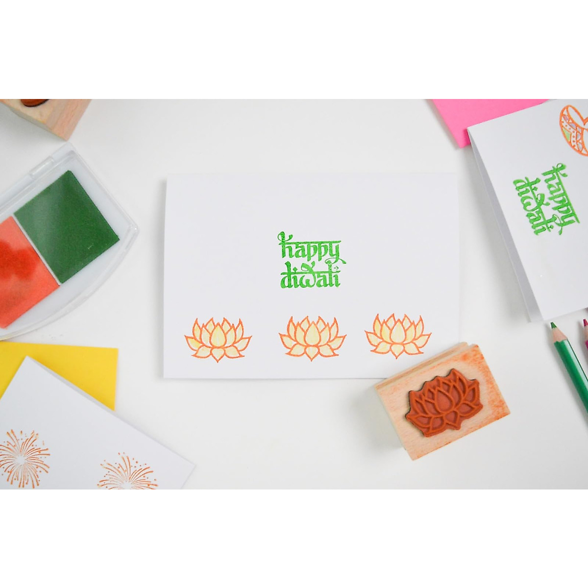Diwali Wooden Stamp Set – Ideal Gift for Diwali, Arts & Crafts Enthusiasts, and Celebrations - Perfect for Rangoli, DIY Crafts, Card Making & Festive Decorations