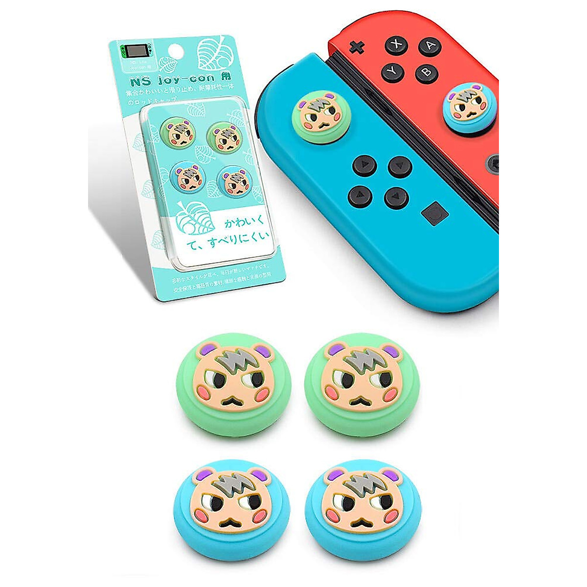 Snow Abonci Thumb Grip Caps, Joystick Cap for Switch & Lite Animal Crossing, Soft Silicone case for Joy-Con Controller(Green & Blue)