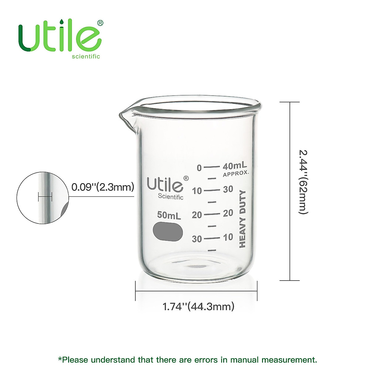 Utile 50ml Beaker Shot Glasses, 24pcs of 1.7oz Low Form Glass Beakers Set, Borosilicate 3.3 Glass Chemical Beaker with Printed Graduation, 4000.0050.24