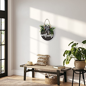 Welcome Sign Welcome Front Door Round Wood Sign Hanging Welcome Sign for Farmhouse porch Spring Welcome Sign Front Door Decoration （Blackboard welcome） (Black Hello, Black 12 inches)