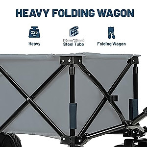 TIMBER RIDGE Outdoor Collapsible Wagon Utility Folding Cart Heavy Duty All Terrain Wheels for Shopping Camping Garden with Side Bag and Cup Holders, Navy