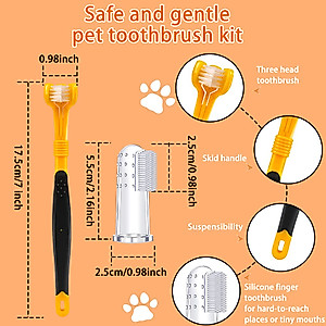 Tezam Dog Toothbrush Finger Set, Canine Toothbrush Kit for Dental Care with 3 Silicone Finger Brush - 3 Sided Pet Tooth Brush for Dogs and Cats Teeth Cleaning