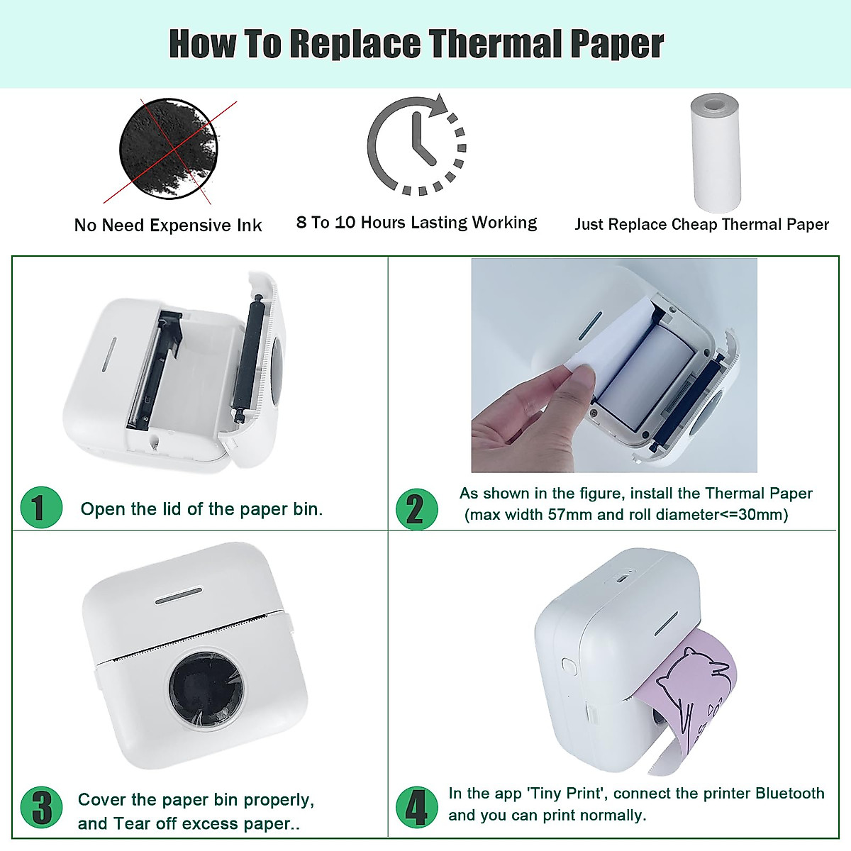 Mini Inkless Sticker Printer , HD Mini Thermal Sticky Note Printer Print Pod Sticker Maker, Mini Portable Bluetooth Pocket Printer for School Notes DIY Label/Lists, Mini Printer for iPhone & Android